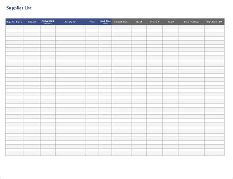 Excel Supplier List Template