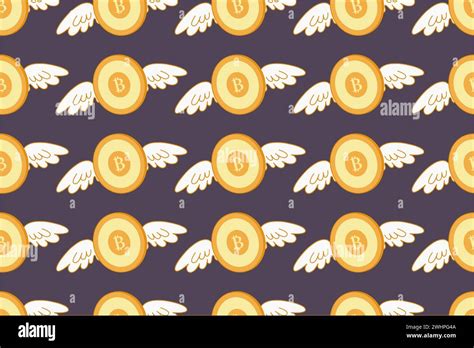 Bitcoin With Wings Seamless Pattern Background With Flying Bitcoin