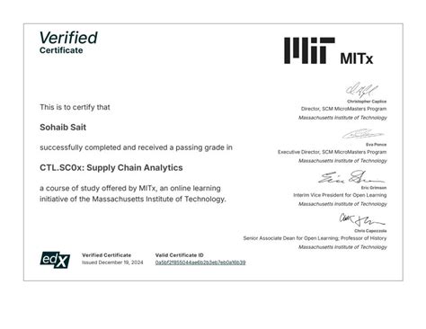 I Am Thrilled To Share That I Have Earned A Certificate In Supply Chain