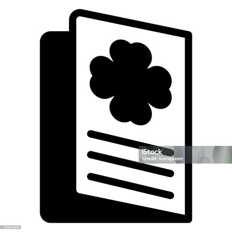 클로버 솔리드 아이콘 축제 성 패트릭 데이 컨셉이 있는 인사말 카드입니다 벡터 그래픽입니다 모바일 웹을 위한 흰색 윤곽선에 네잎 클로버 기호가 있는 브로셔를 엽니다 0명에