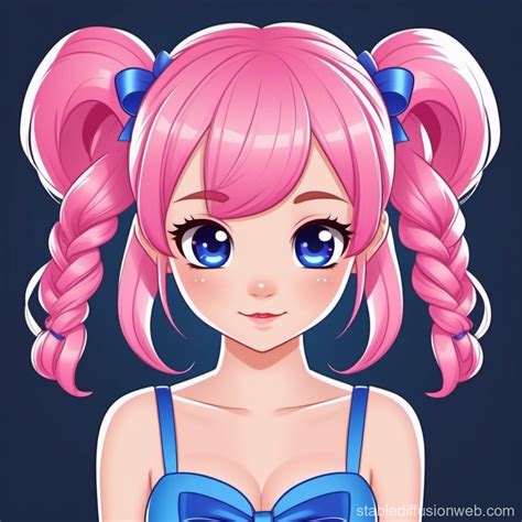 Chibi Vtuber With Pink Hair And Blue Dress Stable Diffusion Online