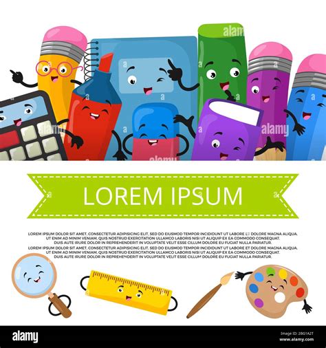Cute Cartoon Stationery Banner Template Stationery Pencil And Cartoon