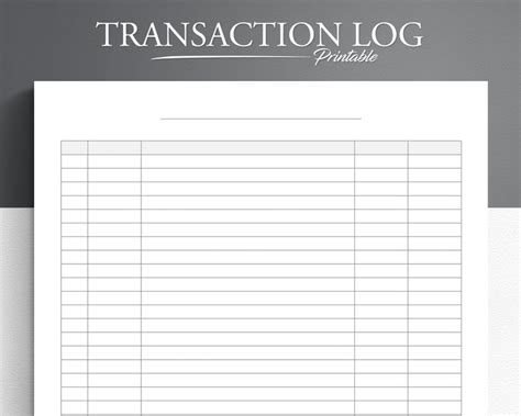Printable Transaction Log Transaction Logbook Transaction Etsy