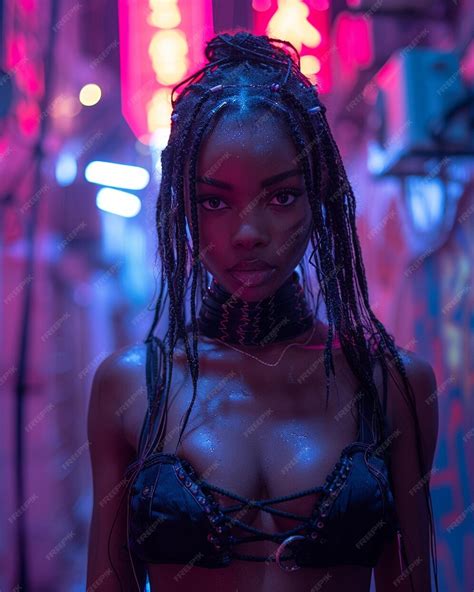 Premium Photo A Black Model In Cybergoth Ninja Attire Background