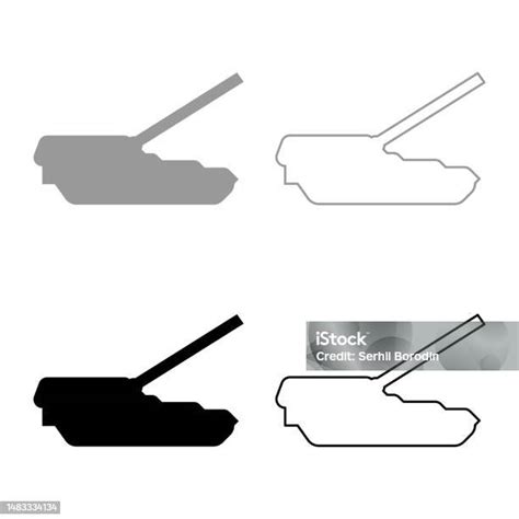 자체 추진 곡사포 포병 시스템 세트 아이콘 회색 검정 색상 벡터 일러스트레이션 이미지 솔리드 채우기 윤곽선 등고선 얇은 플랫