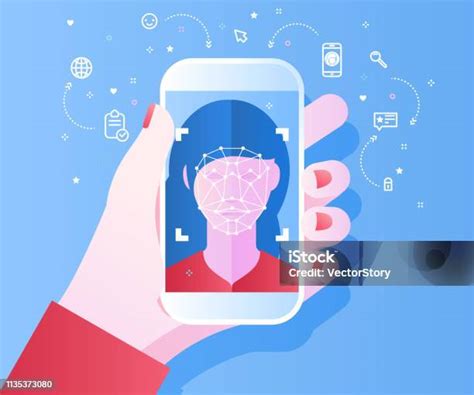 얼굴 Id의 개념입니다 라인 아트 아이콘 얼굴 인식 추상적인 기술 배경입니다 건강관리와 의술에 대한 스톡 벡터 아트 및 기타