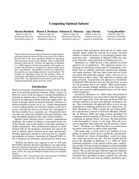 Pdf Computing Optimal Subsets