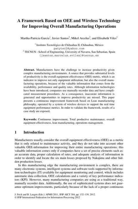 Pdf A Framework Based On Oee And Wireless Technology For Improving