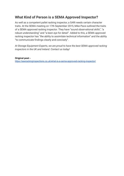 Ppt What Is A “sema Approved Racking Inspector” Powerpoint