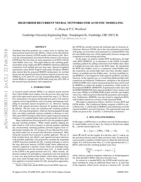 High Order Recurrent Neural Networks For Acoustic Modelling Deepai
