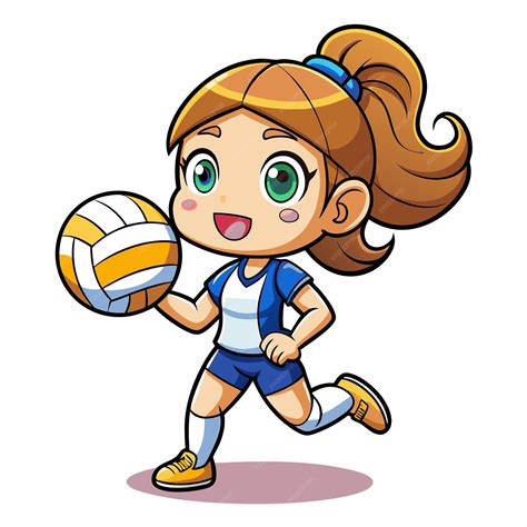 Cartoon Volleyball Player Girl Jumping Serve Premium Ai Generated Vector
