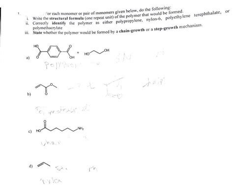 Answered For Each Monomer Or Pair Of Monomers Bartleby