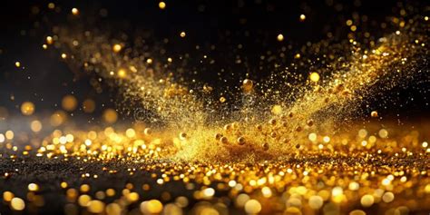 Stunning Macro Photography Golden Dust Particles Float On Black Creating A Sparkling Glowing
