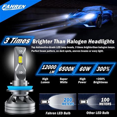 Fahren H11 H9 H8 Led 大灯灯泡 60w 12000流明超亮 Led 大灯转换套件 6500k 冷