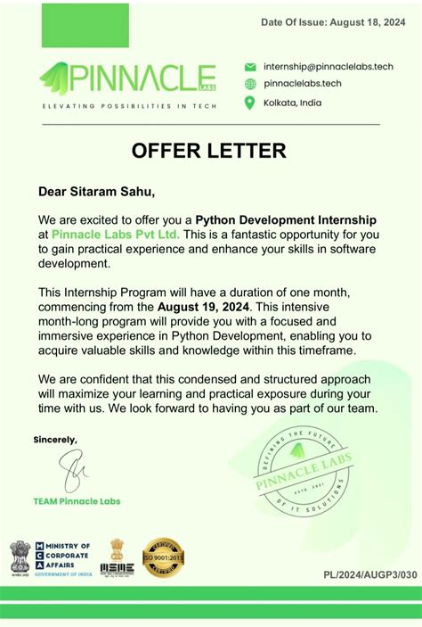 Sitaram Sahu On Linkedin 🎉 Thrilled To Announce That I Have Received An Offer Letter For A Python