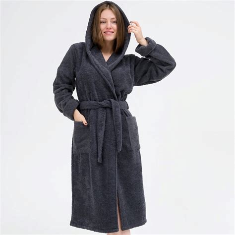 BIO TEXTILES Халат махровый женский с капюшоном Dark Grey купить по ...