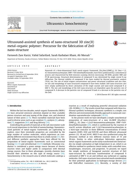 Pdf Ultrasound Assisted Synthesis Of Nano Structured 3d Zincii Metalorganic Polymer
