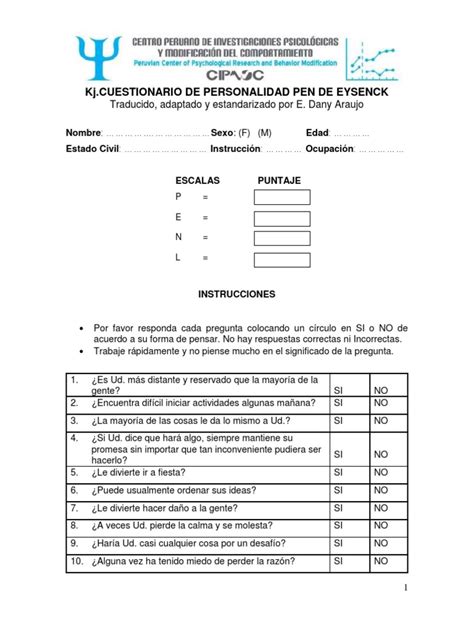 Cuestionario De Personalidad Pen De Eysenck Pdf Violencia