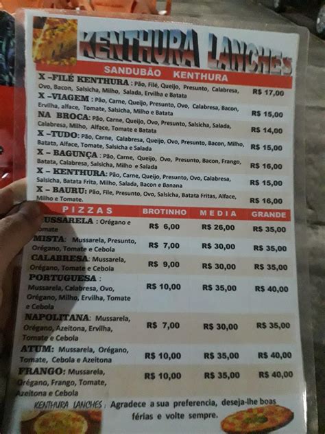 Menu At Lanchonete E Pizzaria Kenthura Brazil
