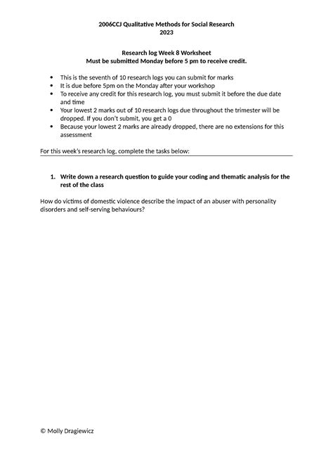 2006 Ccj Research Log Week 8 Worksheet 2006ccj Qualitative Methods