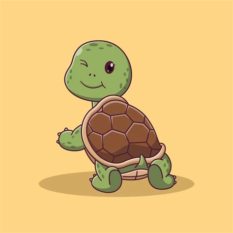 귀여운 거북이 만화 캐릭터 거북이 아이콘 개념 프리미엄 벡터