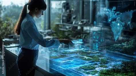 A Researcher Using Ai To Predict Climate Patterns Surrounded By