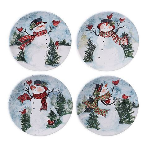 Certified International Watercolor Snowman Dinner Plates Set Of 4