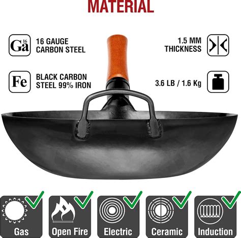 Yosukata Sartén Wok De Acero Al Carbono Sartenes Para Freír De 135