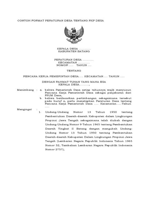 Contoh Format Peraturan Desa Tentang Rkp Desa Pdf