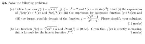 Solved Solve The Following Problems A Define Functions Chegg