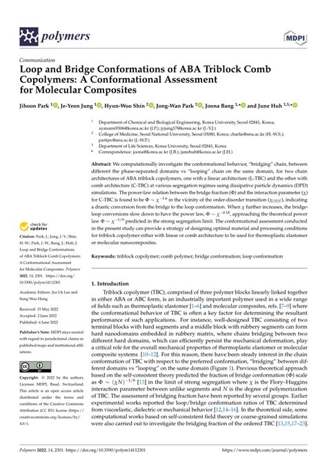 Pdf Loop And Bridge Conformations Of Aba Triblock Comb Copolymers A Conformational Assessment
