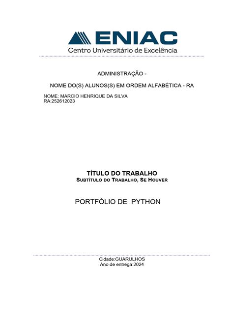 Portfólio De Linguagem Python Pdf Python Linguagem De Programação