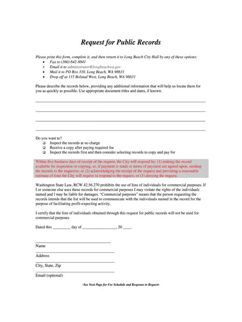 Request For Public Records Form Blank Fillable Template Fill Out
