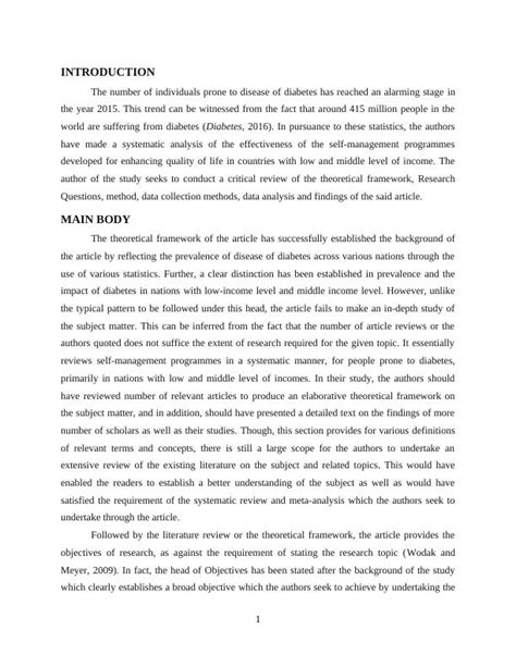 Critical Review Self Management Programs For Diabetes