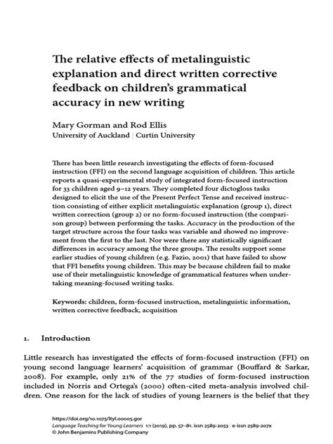 The Relative Effects Of Metalinguistic Explanation And Direct Written
