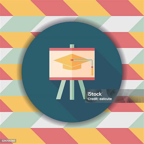 졸업식 모자 On 칠판 평편 아이콘크기 긴 Shadow 0명에 대한 스톡 벡터 아트 및 기타 이미지 0명 교습 교육 Istock