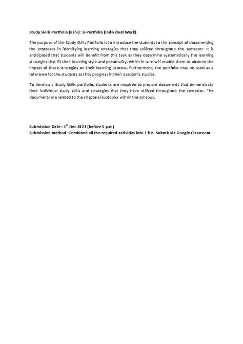 Individual Assignment E Portfolio Study Skills Portfolio 80 E