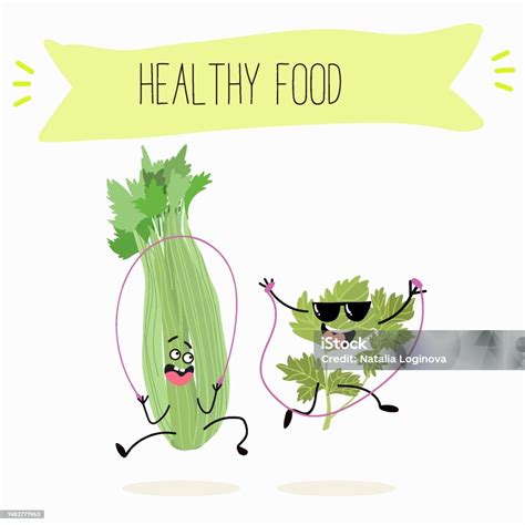 녹색 잎 줄기 파슬리 장식용 녹지 향신료 재미있고 건강한 음식이 있는 재미있는 캐릭터 셀러리가 있는 삽화 비타민 샐러드 귀여운 얼굴 음식 재료 채식주의자 벡터 만화 농업