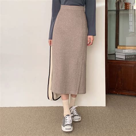 모어렌 울스커트 Tsk0308 로이언 울 슬릿 H라인 롱 스커트롱스커트h라인 스커트슬릿스커트모직치마간절기스커트