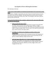 Coursehero Pre Lab Investigation Of Factors Affecting Reaction Rates Docx Investigation Of