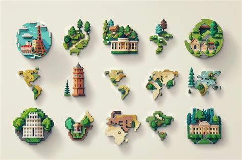 Pixelated World Map And Landmark Illustrations Premium Ai Generated Image