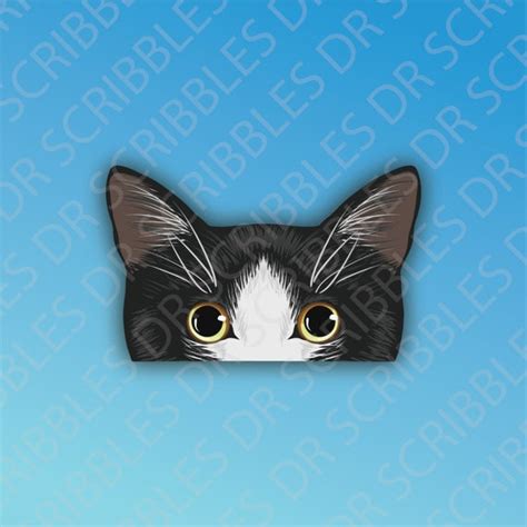 Vinyl Sticker Peeking Tuxedo Cat Etsy