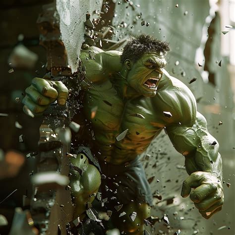 3d Rendered Photo Of Hulk Smashing Through A Wall Roaring In Fury With