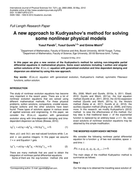 Pdf A New Approach To Kudryashovs Method For Solving Some Nonlinear Physical Models
