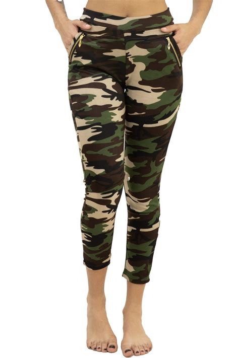 High Waist Brown Camouflage Jogger Pants With Zipper Details