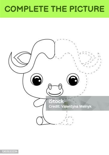 귀여운 사향 소의 완전한 그려진 그림 색칠 공부 점 복사 게임 필기 연습 그리기 기술 훈련 인쇄 가능한 워크시트 를 개발하는