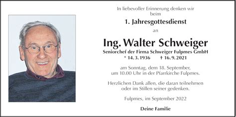 Jahrestag Von Walter Schweiger Vom 16 09 2021 Tiroler Tageszeitung