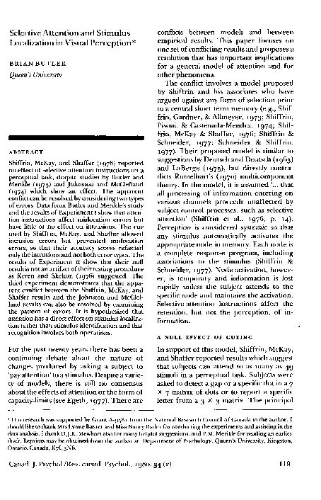 Pdf Selective Attention And Stimulus Localization In Visual Perception