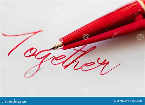 Red Pen On Cursive Inscription Together Stock Illustration