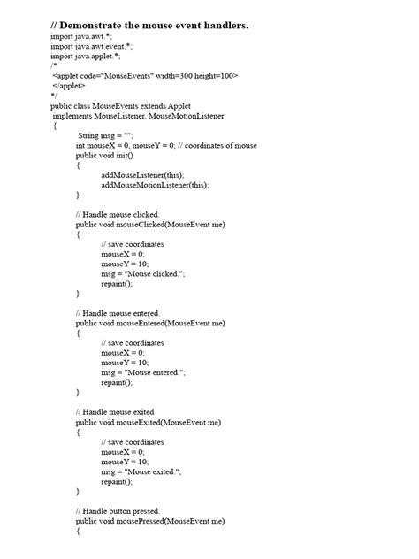 Demonstrate The Mouse Event Handlers Pdf String Computer Science